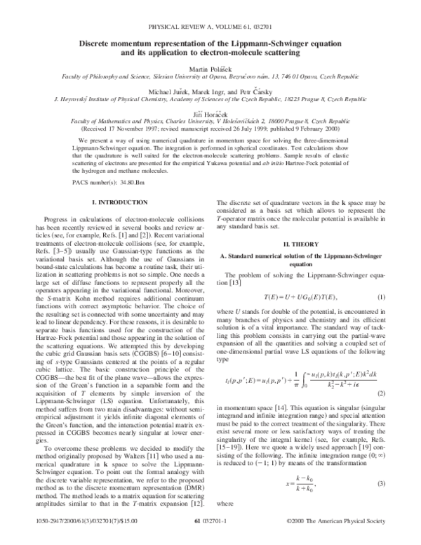(PDF) Discrete momentum representation of the Lippmann-Schwinger ...
