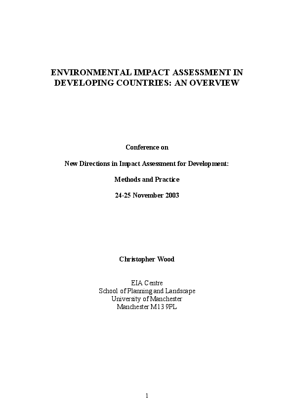 (PDF) Environmental impact assessment in developing countries: an overview