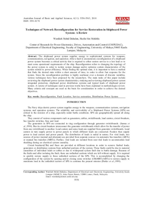 (PDF) Techniques of network reconfiguration for service restoration in ...