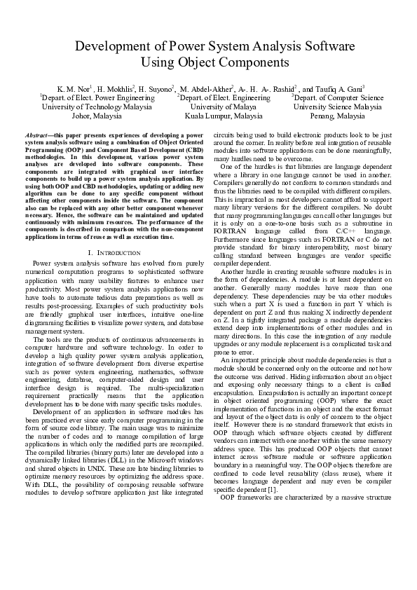 (PDF) Development of Power System Analysis Software Using Object Components