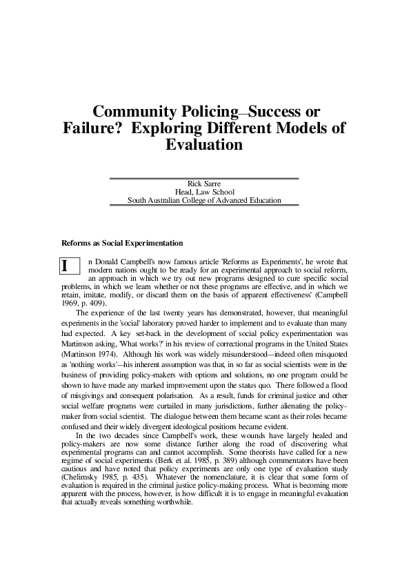 (PDF) Community Policing Success or failure? Exploring different models ...