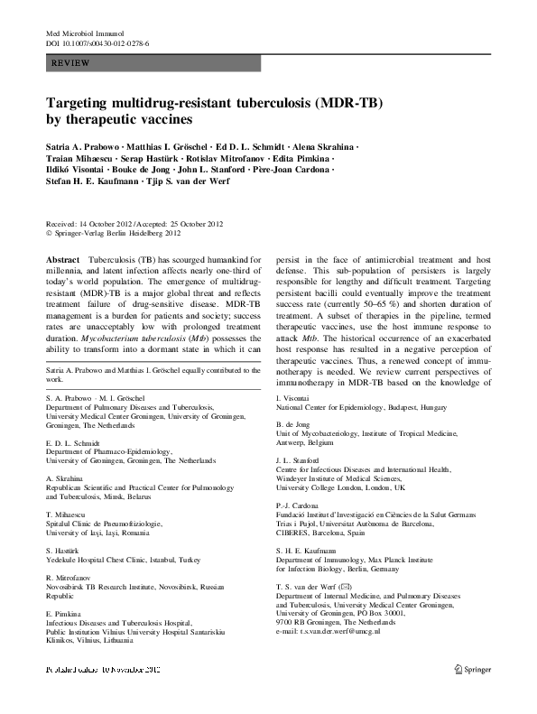 (PDF) Targeting multidrug-resistant tuberculosis (MDR-TB) by therapeutic vaccines