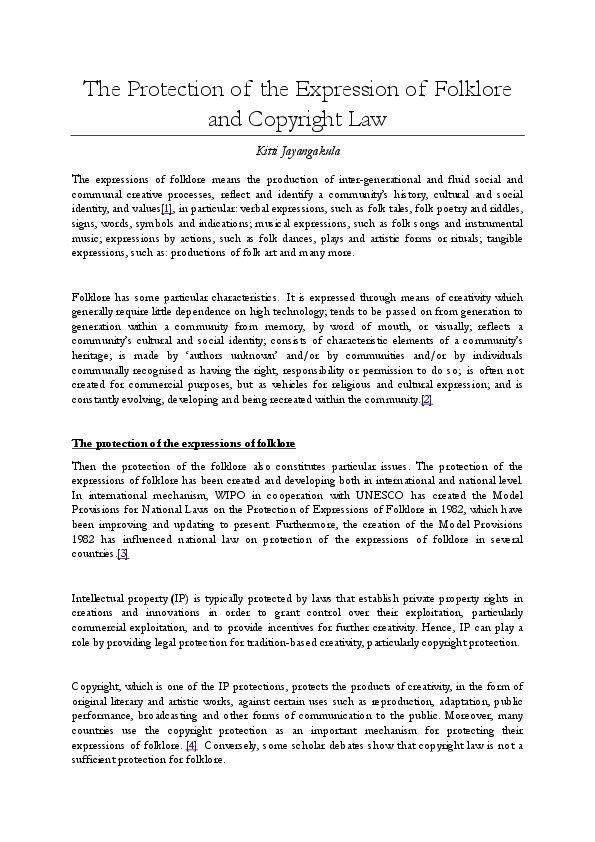 (PDF) The Protection of the Expression of Folklore and Copyright Law
