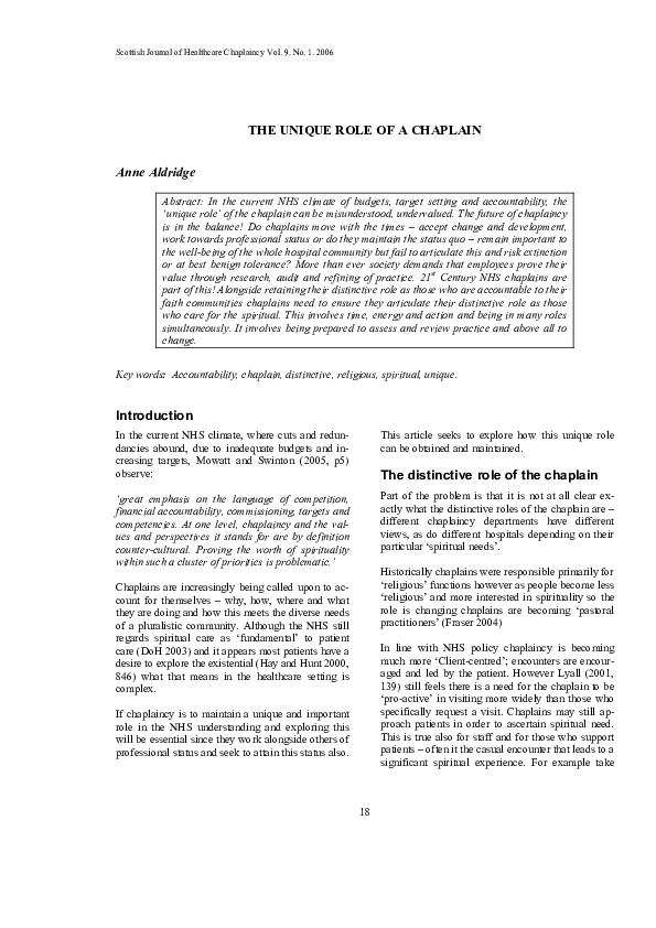 (PDF) The unique role of a chaplain