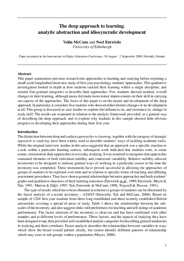 Pdf The Deep Approach To Learning Analytic Abstraction And Idiosyncratic Development