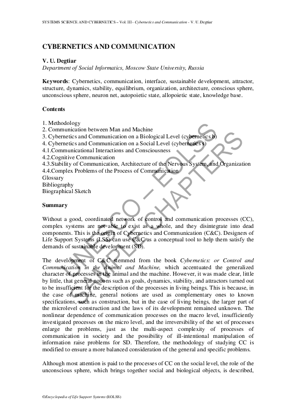 (PDF) CYBERNETICS AND COMMUNICATION