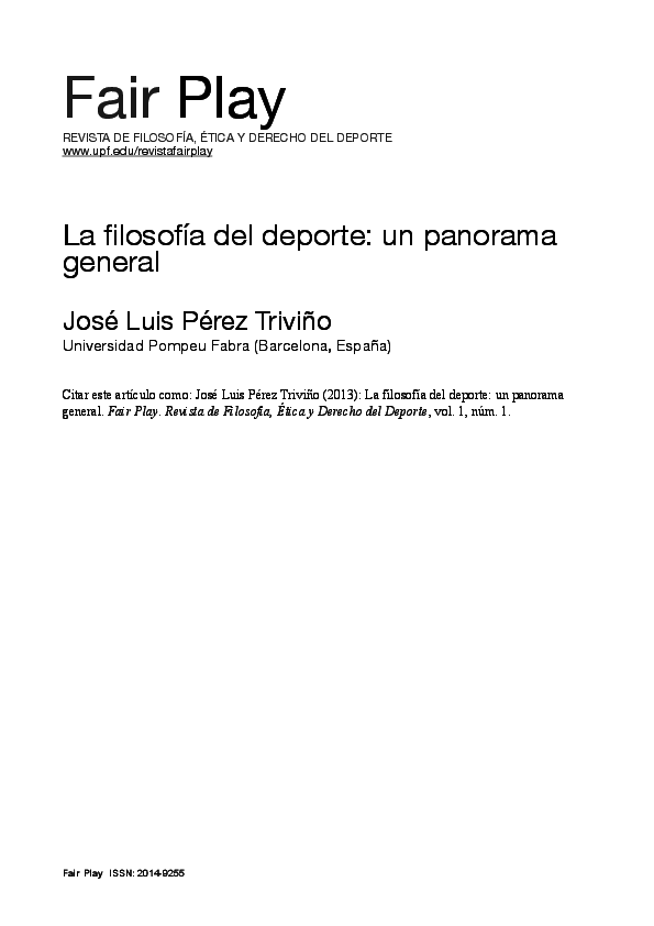 (PDF) La filosofía del deporte: un panorama general