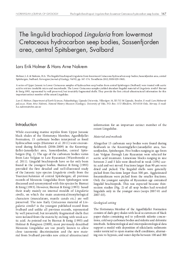 (PDF) The lingulid brachiopod Lingularia from lowermost Cretaceous ...