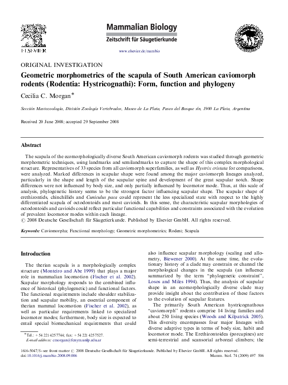 Geometric morphometrics of the scapula of South American caviomorph ...