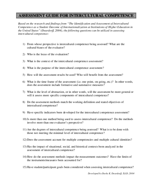 ASSESSMENT GUIDE FOR INTERCULTURAL COMPETENCE