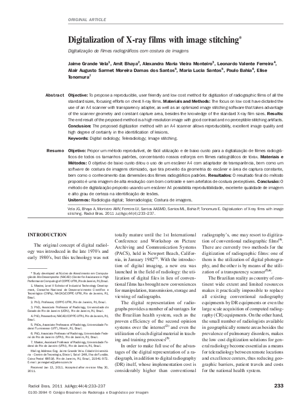 (PDF) Digitalization of X-ray films with image stitching