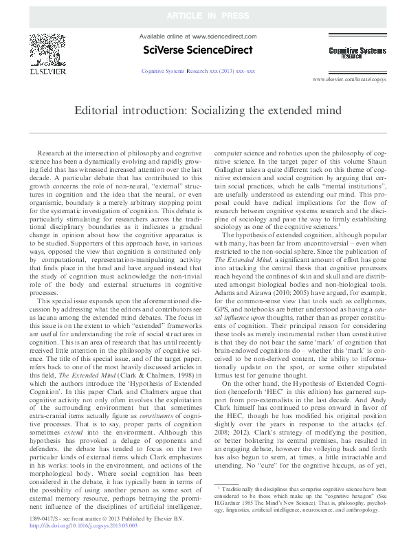 (PDF) Socially Extended Mind