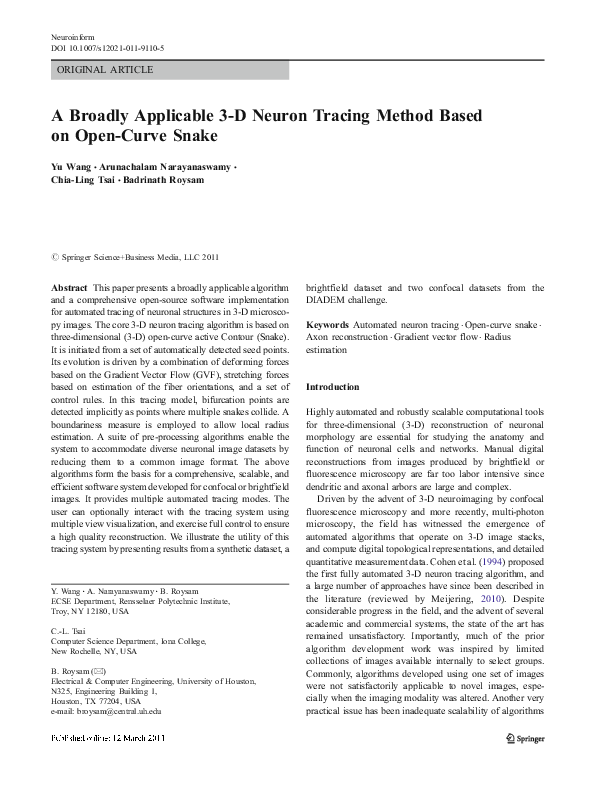 Pdf A Broadly Applicable 3 D Neuron Tracing Method Based On Open