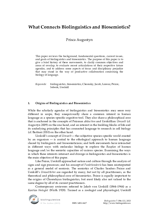 (PDF) 7 What Connects Biolinguistics and Biosemiotics? (Article)