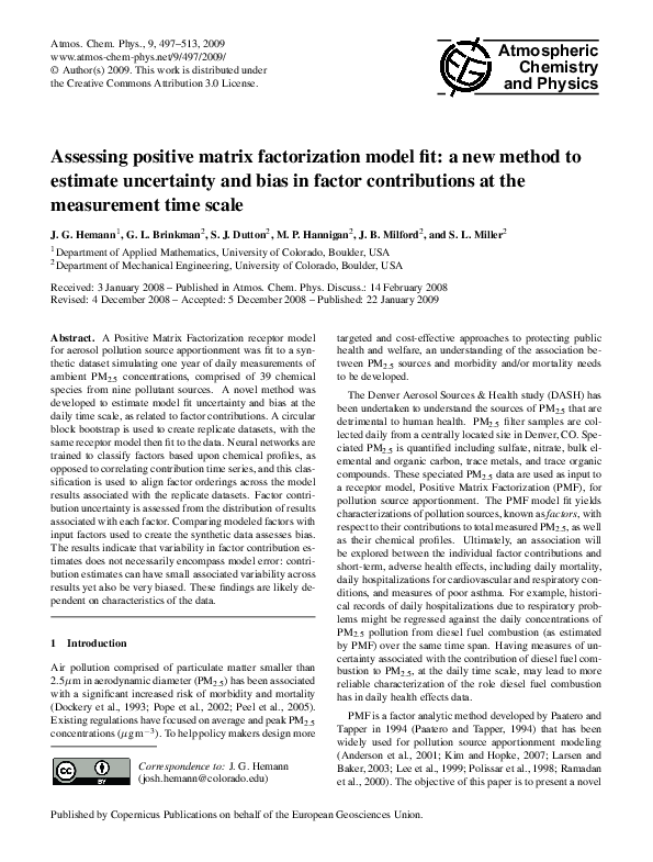 (PDF) Assessing positive matrix factorization model fit: a new method to estimate uncertainty ...