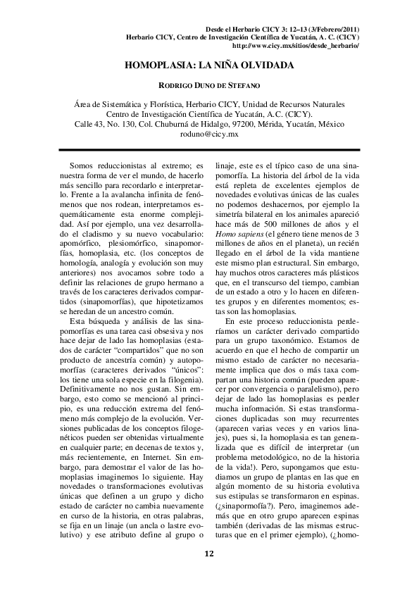 (PDF) Homoplasia: la niña olvidada