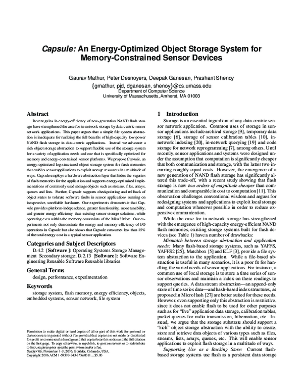 Capsule An Energy Optimized Object Storage System For Memory Constrained Sensor Devices