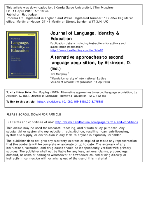 (PDF) Book Review of: Alternative approaches to second language ...