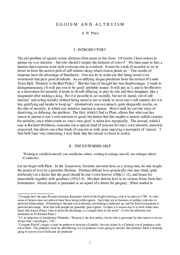 (DOC) Egoism and Altruism