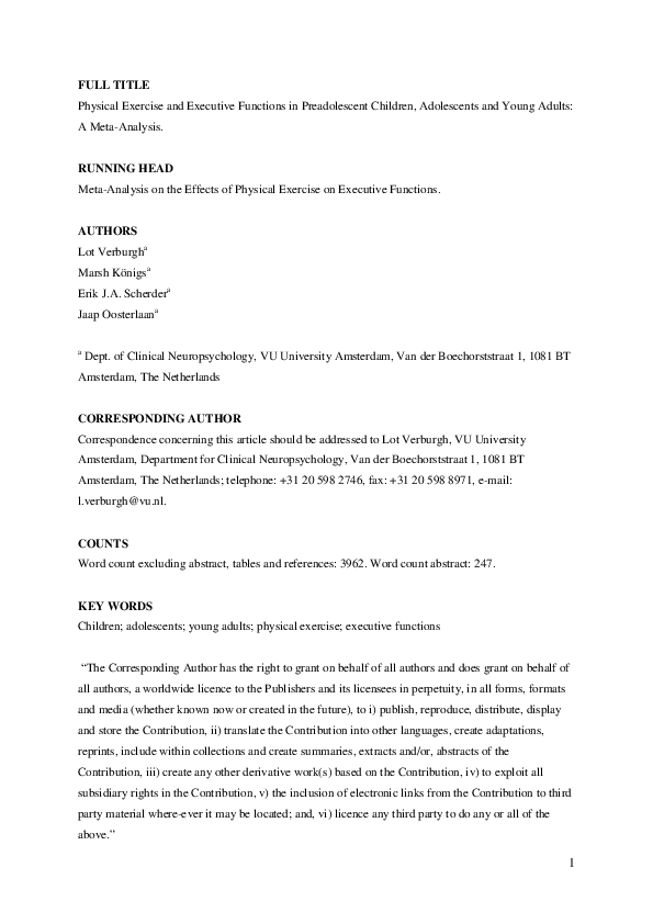 (PDF) Physical Exercise and Executive Functions in Preadolescent Children, Adolescents and Young ...