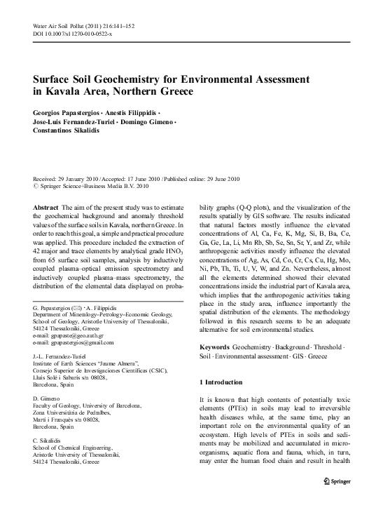 (PDF) Surface soil geochemistry for environmental assessment in Kavala ...