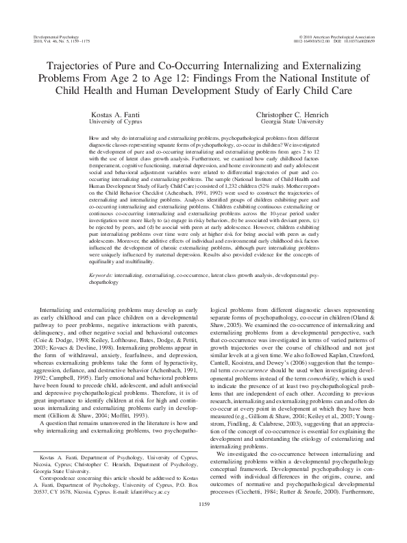 (PDF) Trajectories of Pure and Co-Occurring Internalizing and Externalizing Problems From Age 2 ...