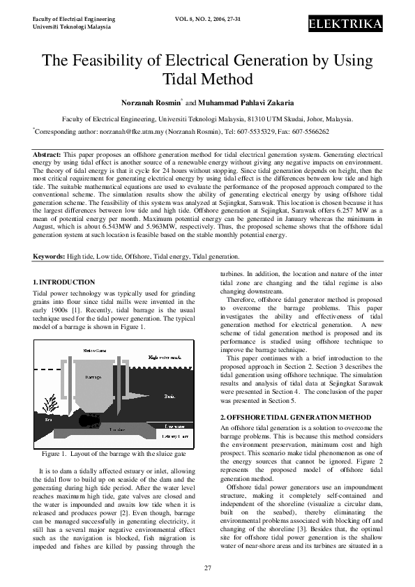 Pdf The Feasibility Of Electrical Generation By Using Tidal Method