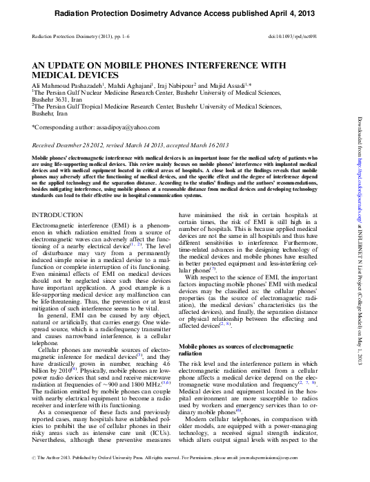 (PDF) MOBILE PHONES INTERFERENCE WITH MEDICAL DEVICES