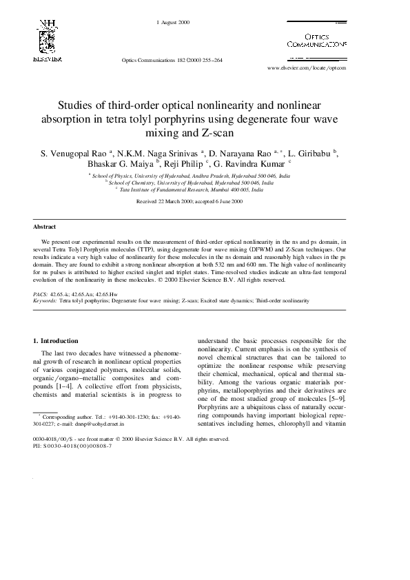 (PDF) Studies of third-order optical nonlinearity and nonlinear absorption in tetra tolyl ...