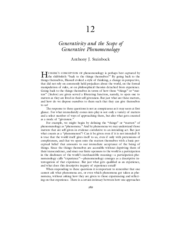 (PDF) Generativity and the Scope of Generative Phenomenology