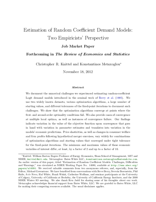 (PDF) Estimation of random coefficient demand models: Two empiricists' perspective
