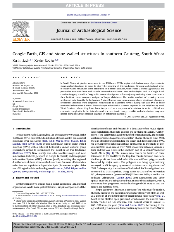(PDF) GOOGLE EARTH, GIS AND STONE WALLED STRUCTURES IN SOUTHERN GAUTENG ...