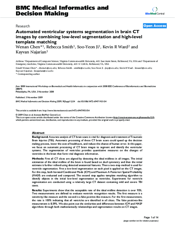 Pdf Automated Ventricular Systems Segmentation In Brain Ct Images By Combining Low Level