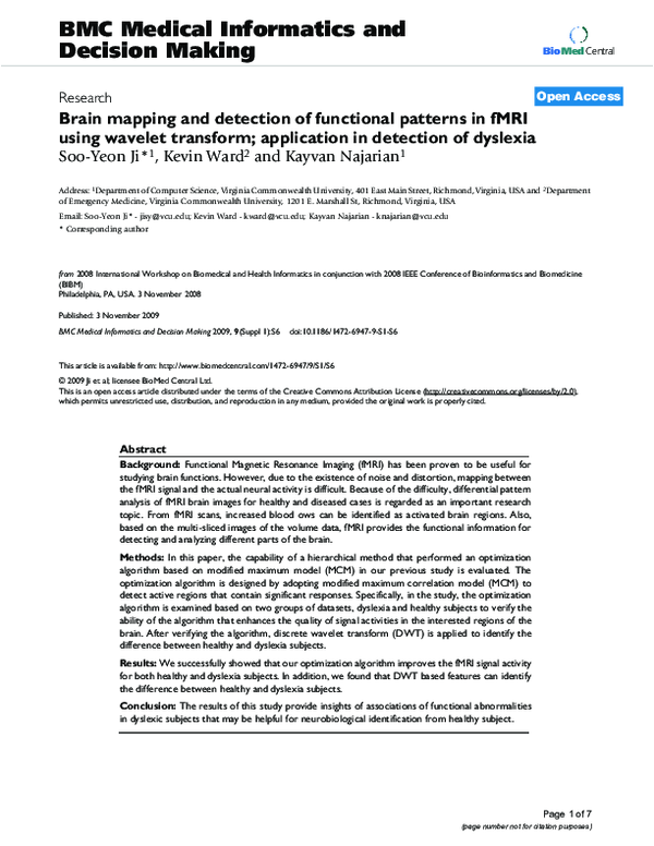 Pdf Brain Mapping And Detection Of Functional Patterns In Fmri Using Wavelet Transform