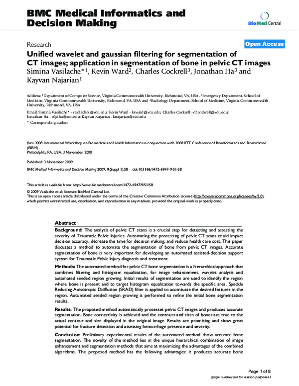 Pdf Unified Wavelet And Gaussian Filtering For Segmentation Of Ct