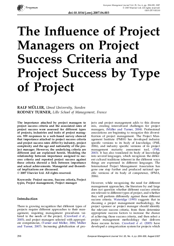 (PDF) The influence of project managers on project success criteria and ...