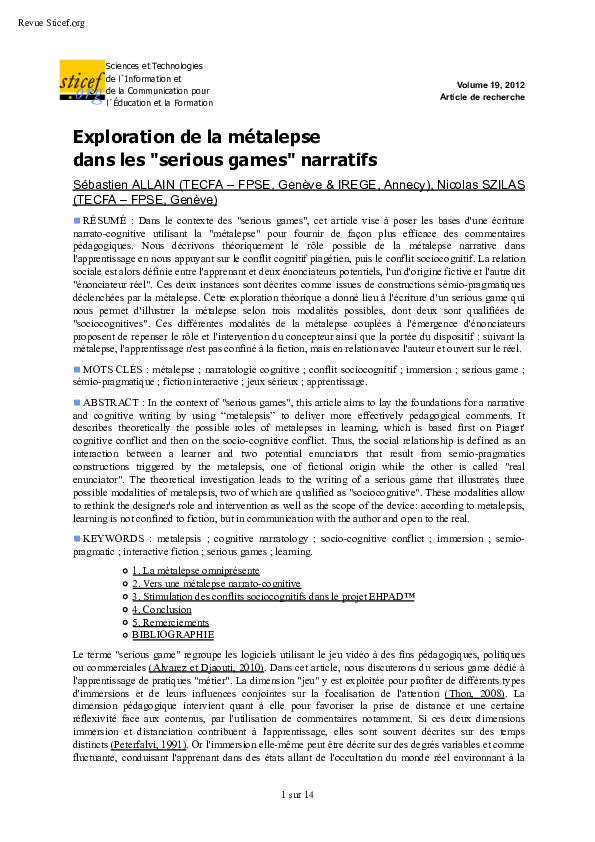 (PDF) Metalepsis in narrative serious games