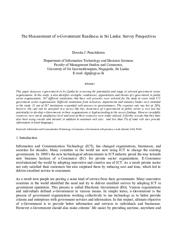 (DOC) The Measurement of e-Government Readiness in in Sri Lanka: Survey ...