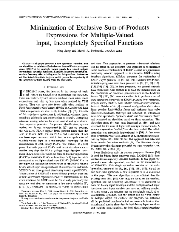 (PDF) Minimization of exclusive sum-of-products expressions for multiple-valued input ...