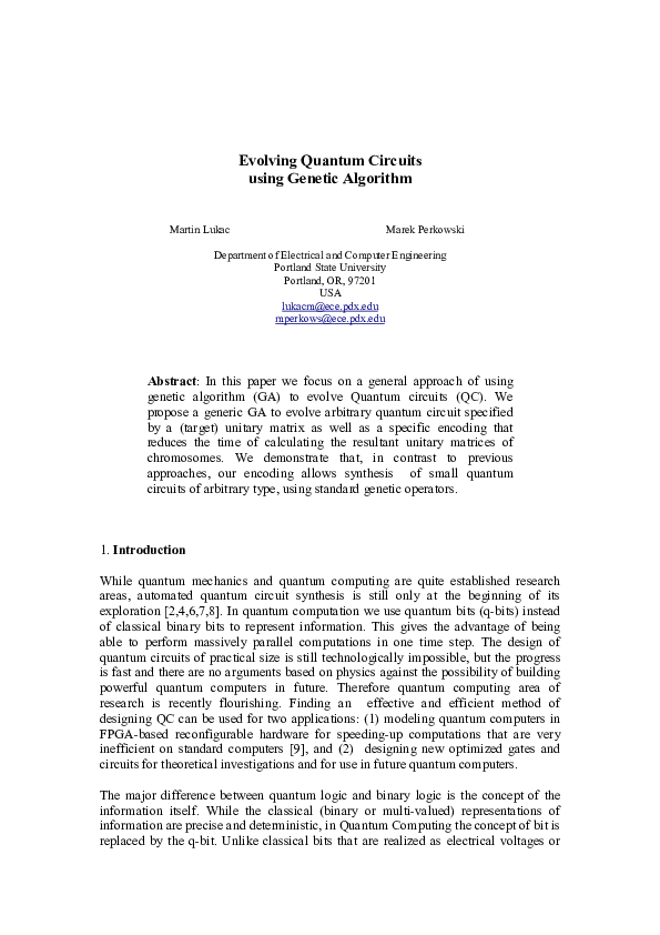 Pdf Evolving Quantum Circuits Using Genetic Algorithm