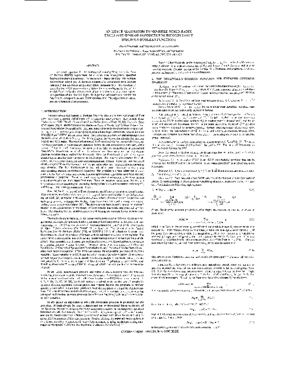 Pdf An Exact Algorithm To Minimize Mixed Radix Exclusive Sums Of Products For Incompletely