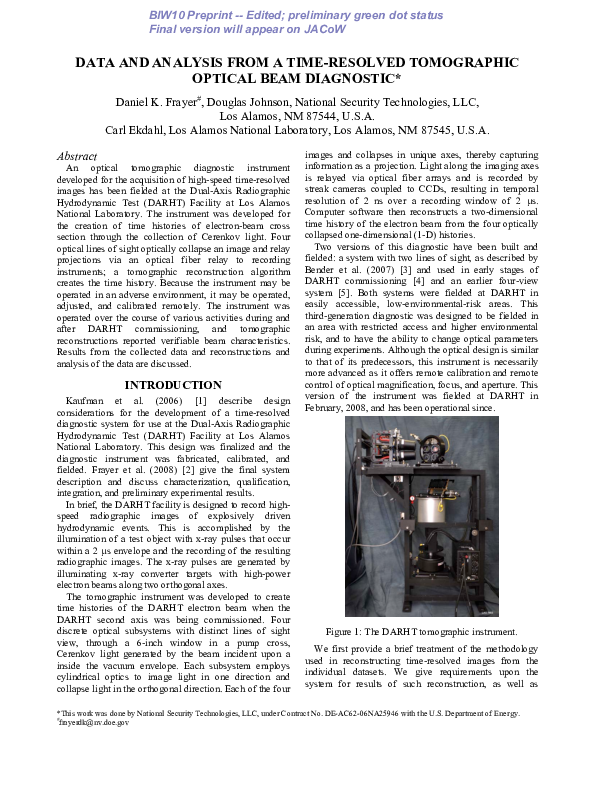 (PDF) Data and Analysis from a Time-Resolved Tomographic Optical Beam Diagnostic