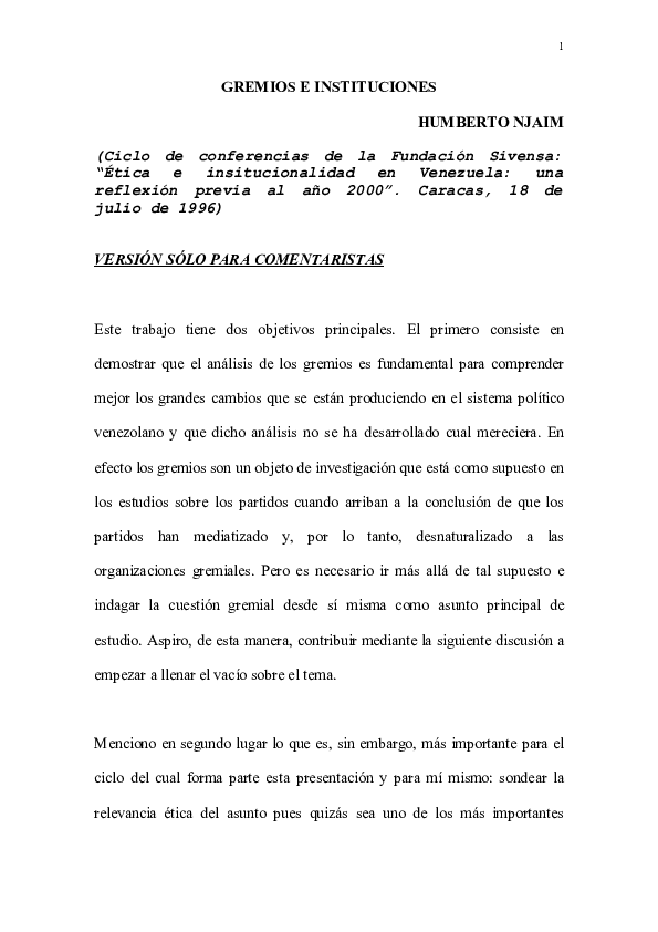 (DOC) GREMIOS E INSTITUCIONES HUMBERTO NJAIM (Ciclo de conferencias de ...