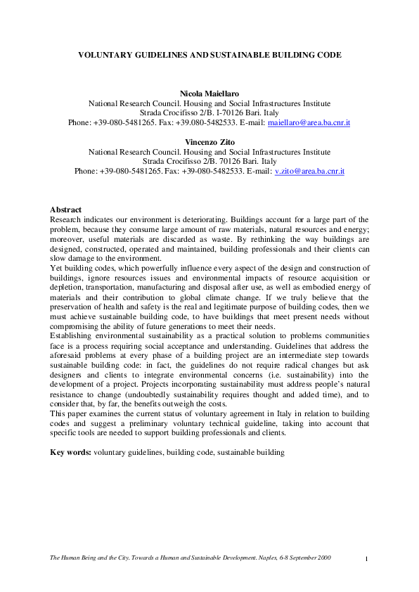 (PDF) Voluntary guidelines and sustainable building code