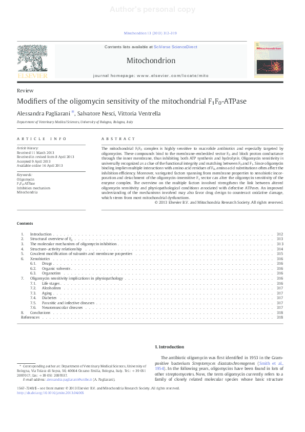 (PDF) Modifiers of the oligomycin sensitivity of the mitochondrial F1FO ...