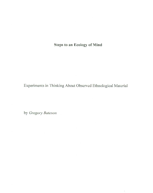 (PDF) Steps to an ecology of mind: Collected essays in anthropology ...