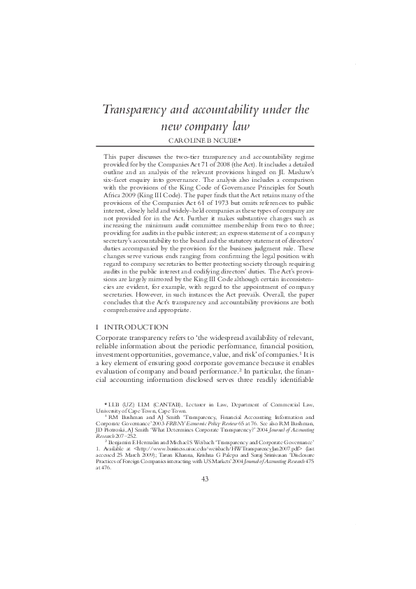 (PDF) Transparency and accountability under the new company law ...