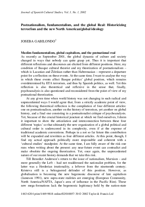 (PDF) "Postnationalism, Fundamentalism, and the Global Real ...