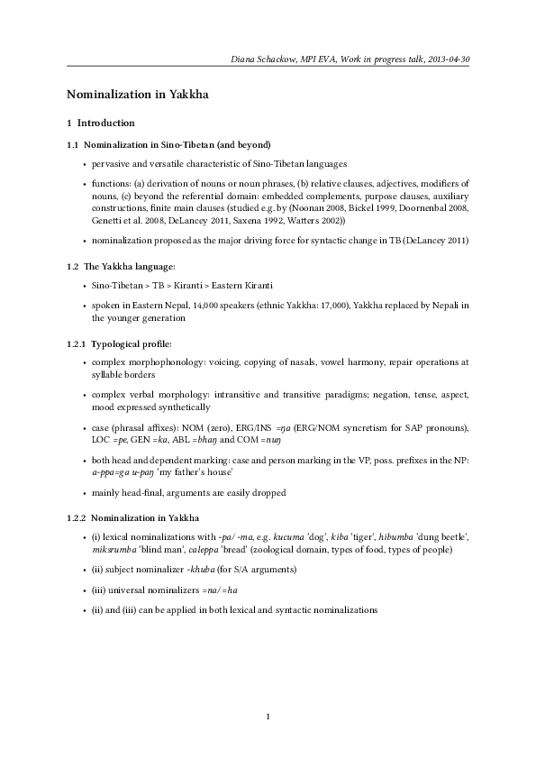 Nominalization in Yakkha