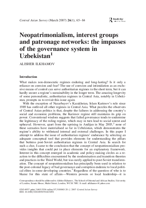 (PDF) Neopatrimonialism, interest groups and patronage networks: the ...